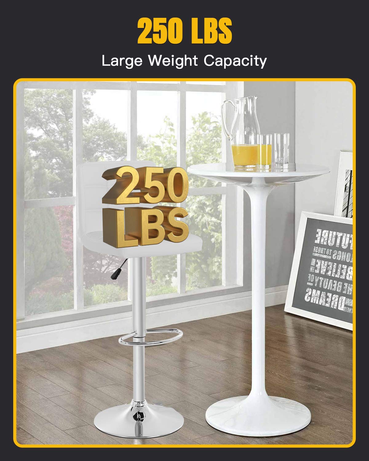 BestOffice Counter Height Bar Stool Set of 2 Barstools Modern Swivel Bar Stool Hydraulic Home Kitchen Stools Height Adjustable PU Leather Bar Chairs Dining Room Chairs