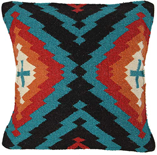 El Paso Designs Throw Pillow Cover 18 X 18- Hand Woven Wool in Southwest, Mexican, and Native American Styles- Hand Crafted Western Decorative Pillow Case in Wool. (Dark Chameleon)