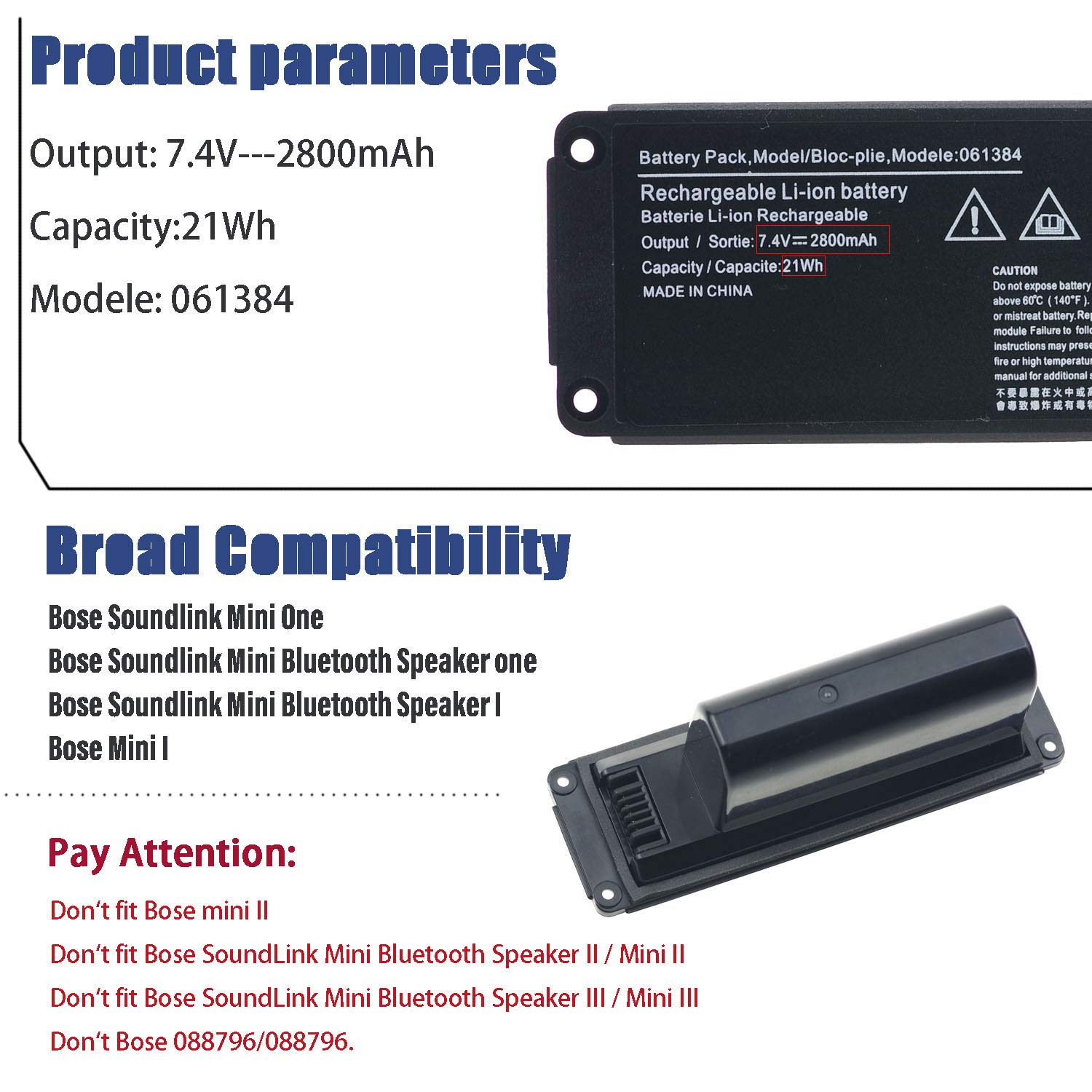 061384 New Battery Replacement for SoundLink Bluetooth Speaker Mini One 061384 061385 061386 063287; Bose SoundLink Mini Bluetooth Speaker I; Bose SoundLink Mini Bluetooth Speaker; Bose Mini I Batter.