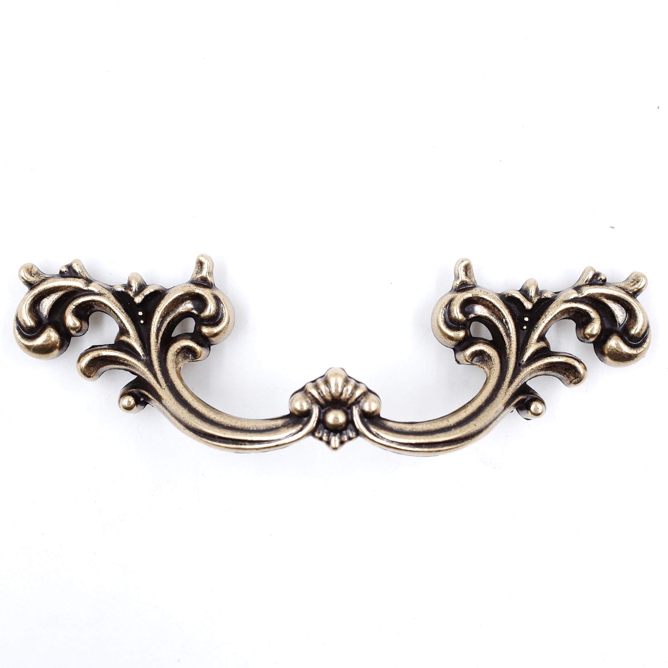Jetland French Provincial Drawer Pulls - 6-Pack, Antique Brass, 2-1/2" Hole Centers, Vintage Shabby Chic Pulls for Dresser Nightstand Cabinet, PW1619ABR64