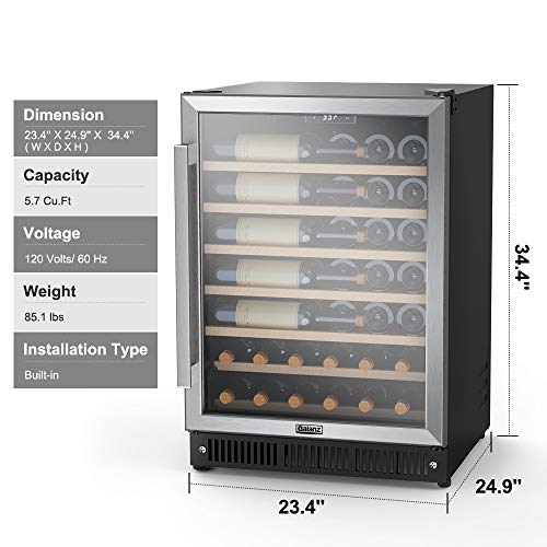 Galanz GLW57MS2B16 47 Bottle Built in Wine Refrigerator, Digital Temperature Control, White LED Interior Lighting, 5.7 Cu. Ft., Stainless Steel