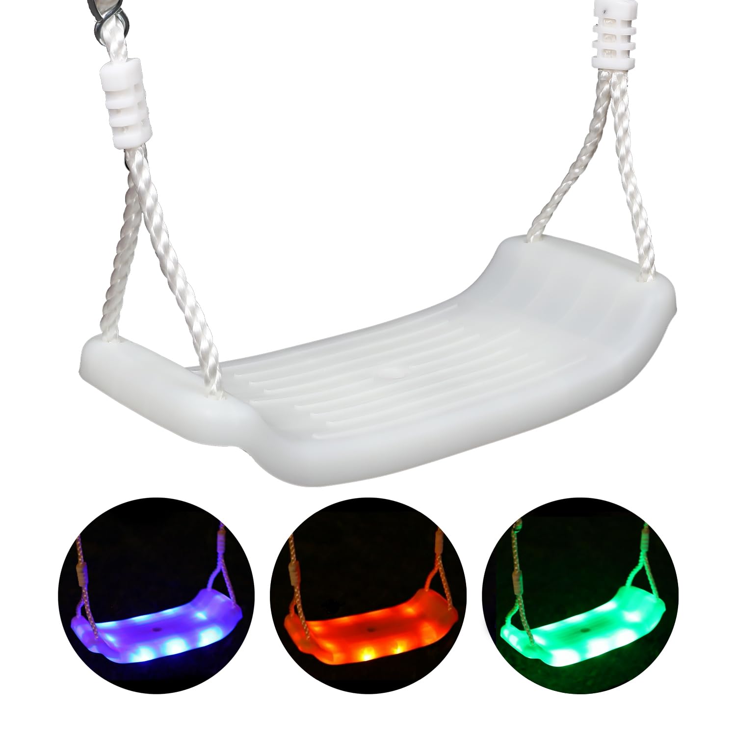 OMNISAFE LED Lighted Swing with Adjustable Rope Plastic Coated Tree Swing for Indoor Outdoor