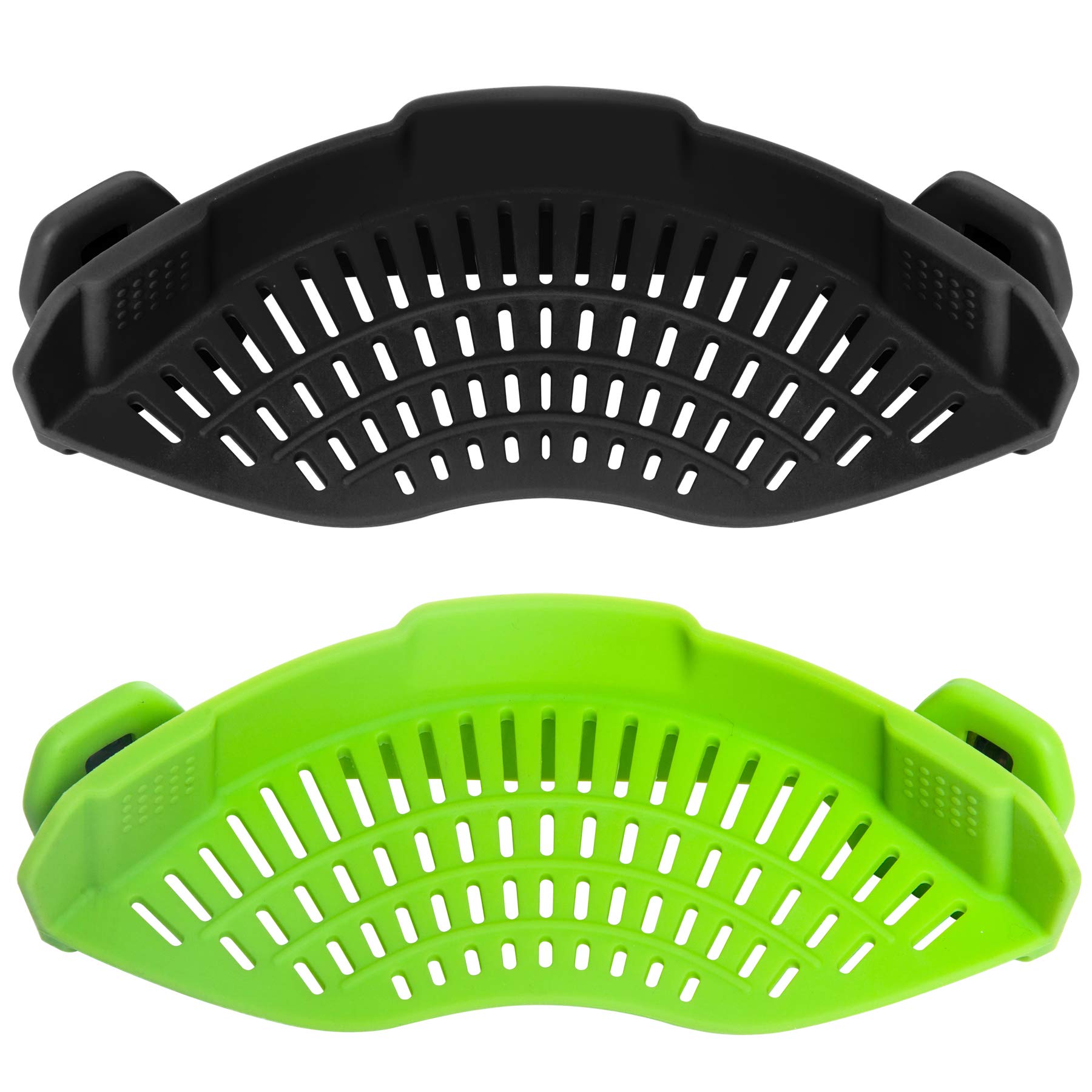 AUOON Clip on Strainer for pots Pans,2PACK,Heat Resistant Silicone, Easy to Use and Store, Dishwasher Safe,BlackGreen