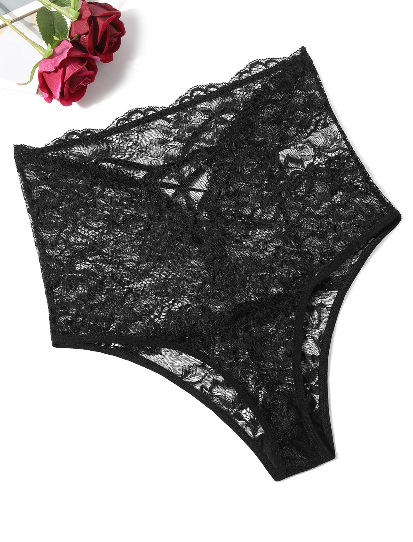 Avidlove Womens Underwear plus size High-Waisted Strappy Ladies panty lace panties Black