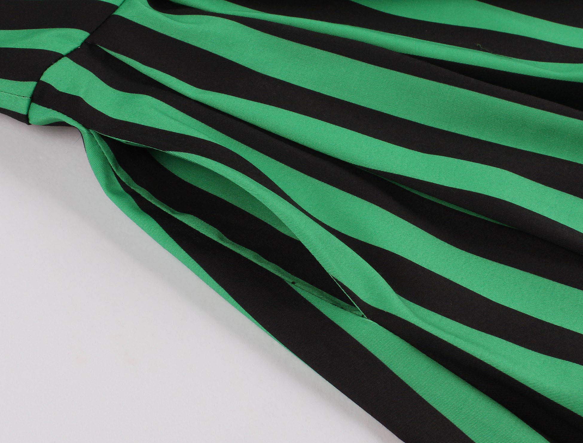 Wellwits Women's Tie Neck Halloween Gothic Black and Green Stripe Vintage Dress M