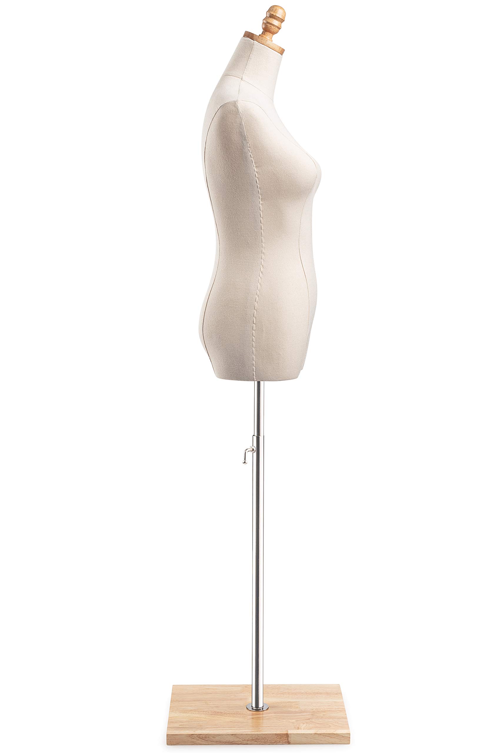 Female Display Dress Form Mannequin in Natural Canvas on Modern Wood Flat Square Base by TSC (Natural, Medium)