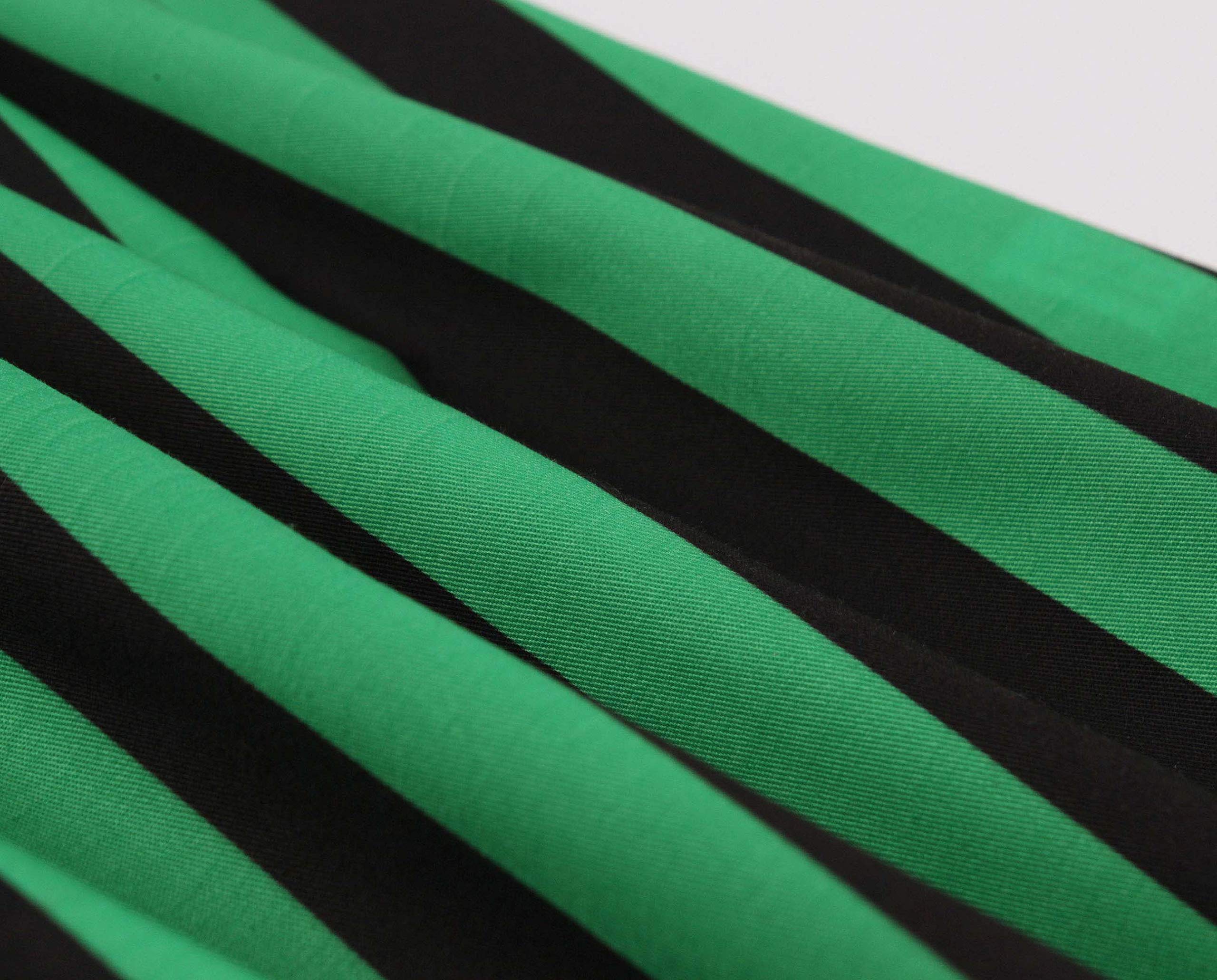 Wellwits Women's Tie Neck Halloween Gothic Black and Green Stripe Vintage Dress M