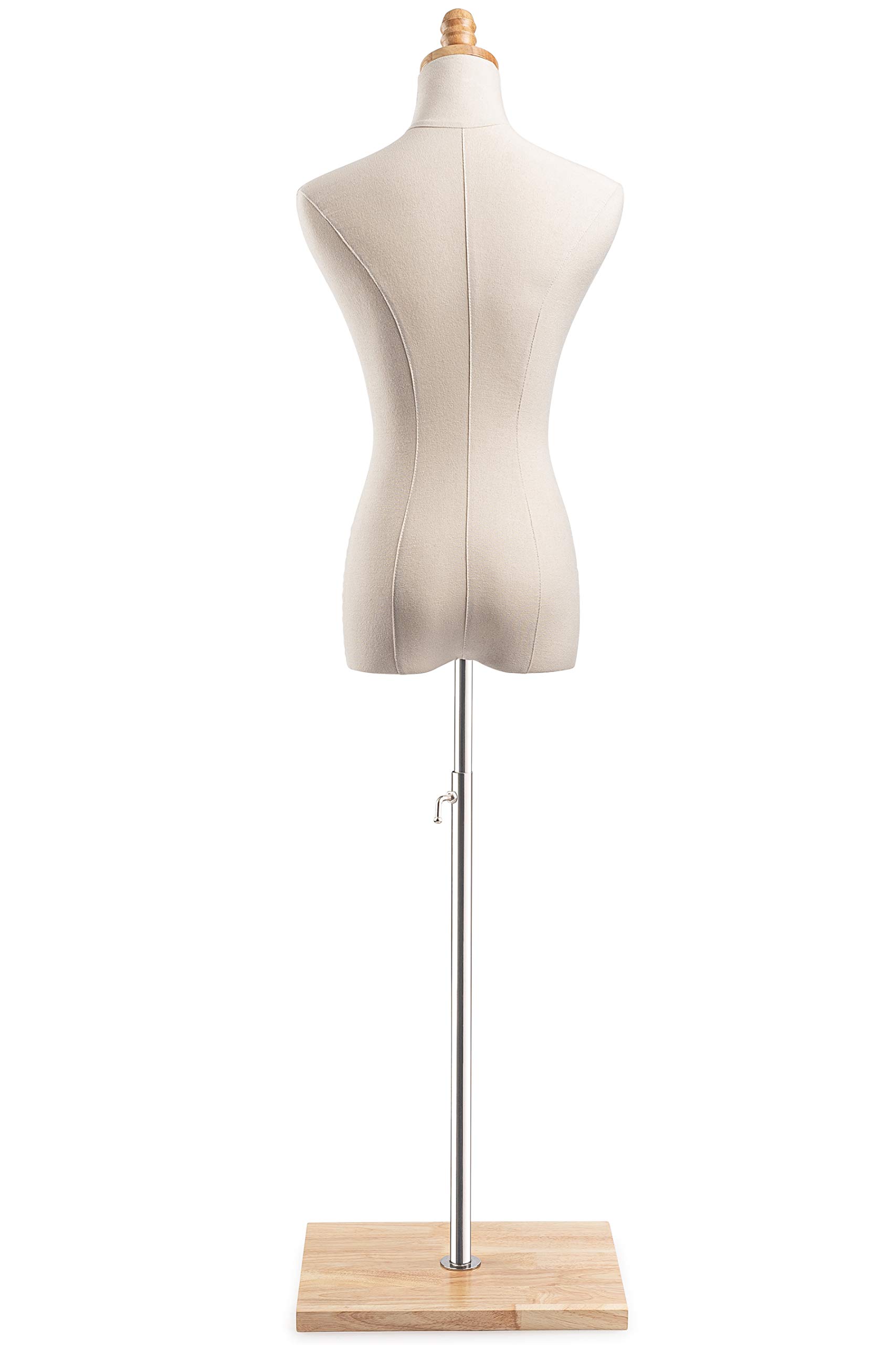 Female Display Dress Form Mannequin in Natural Canvas on Modern Wood Flat Square Base by TSC (Natural, Medium)