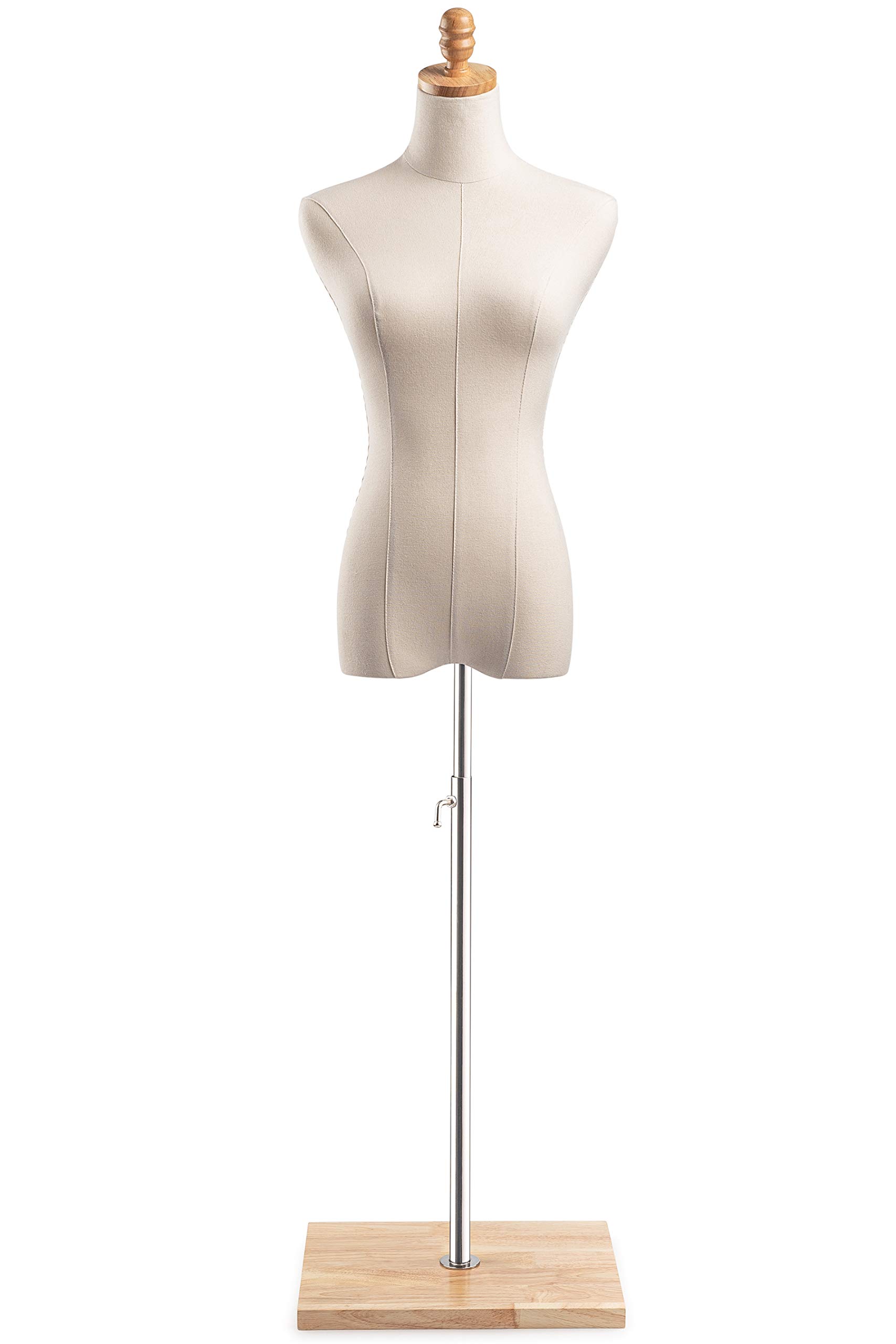 Female Display Dress Form Mannequin in Natural Canvas on Modern Wood Flat Square Base by TSC (Natural, Medium)