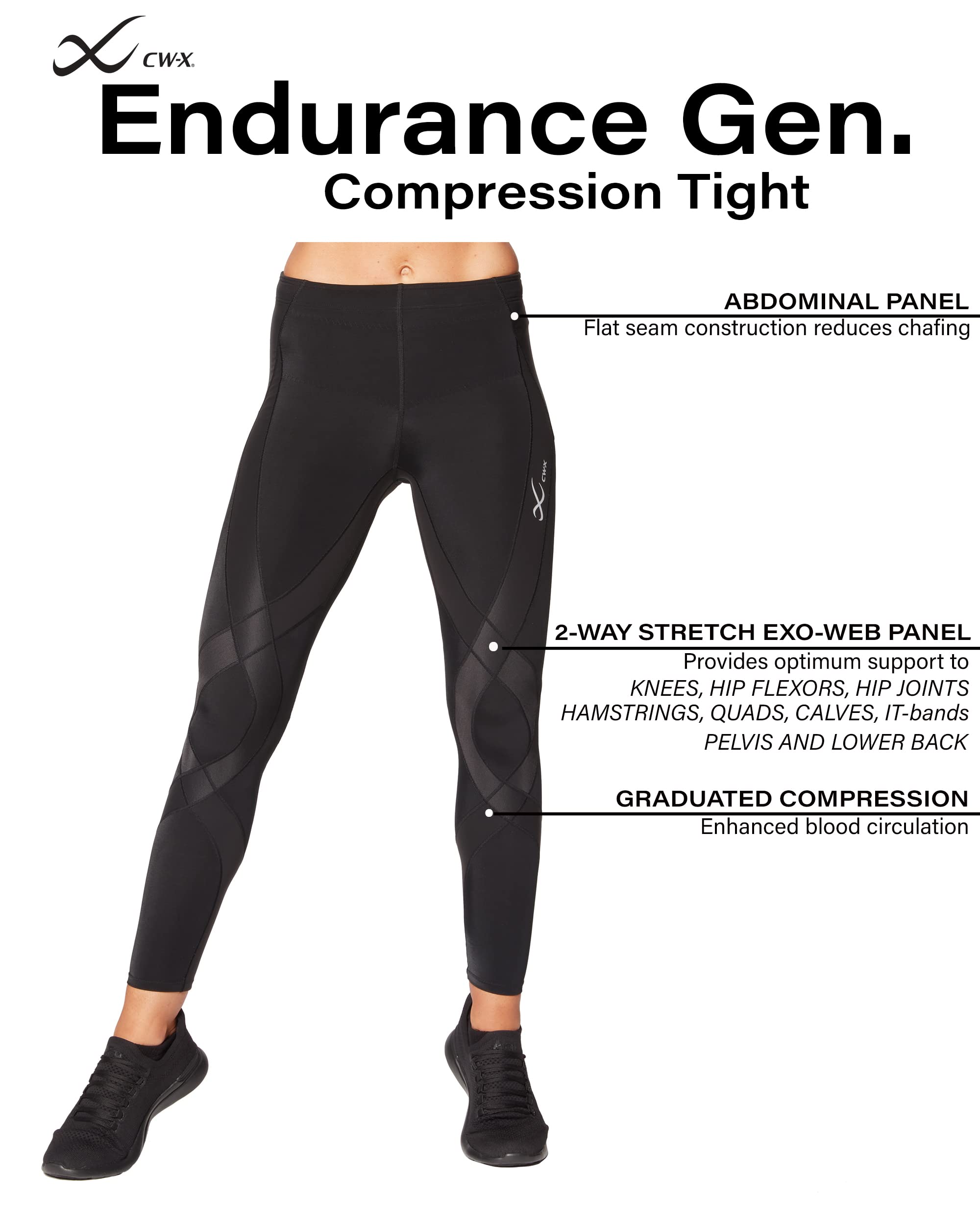 CW-X Women's Endurance Generator Joint and Muscle Support Compression Tight, High Performance Leggings for Running and Weight Lifting, Jet Black, X-Small