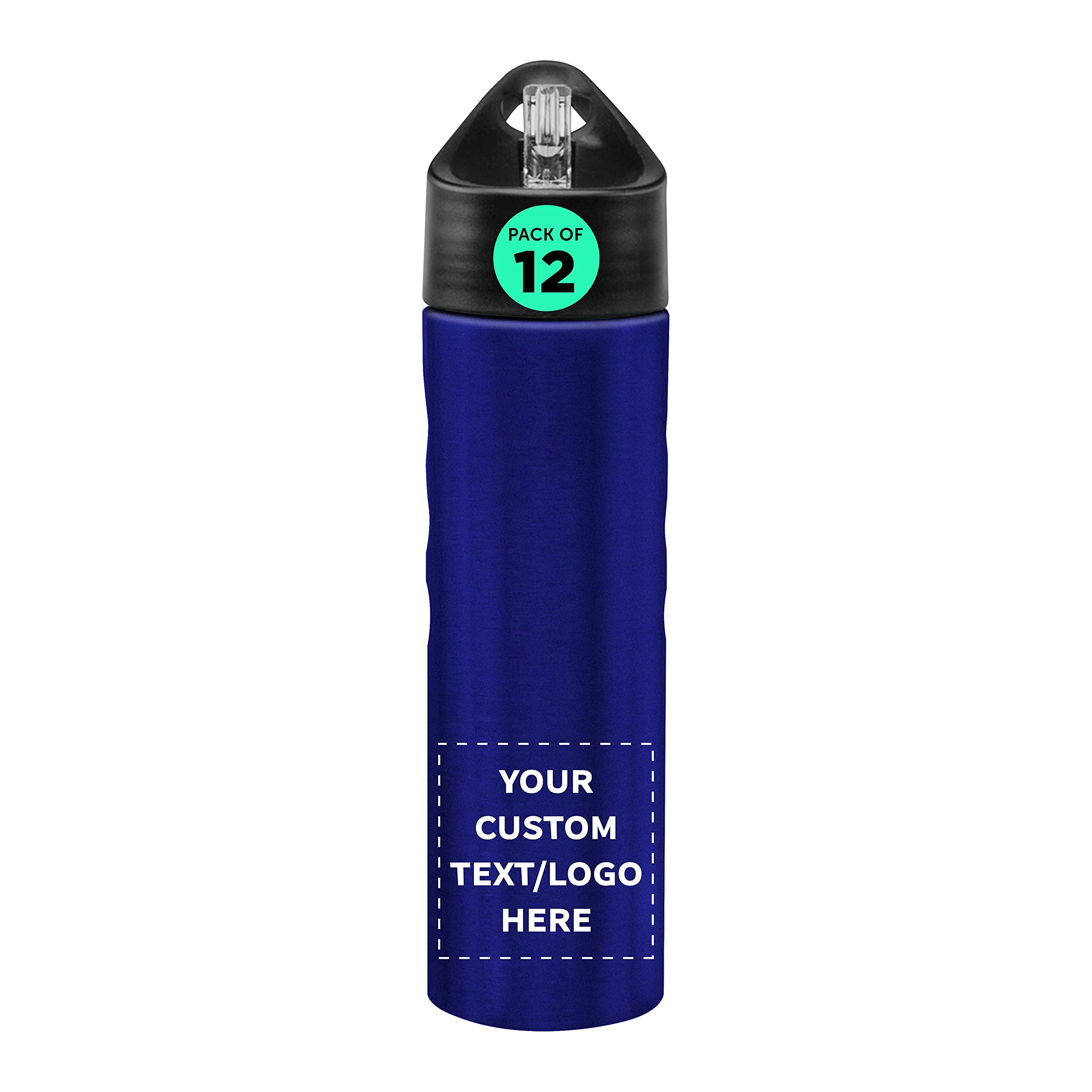 DISCOUNT PROMOS Custom Slim Stainless Steel Water Bottles 25 oz, 12 pack, Personalized Text, Logo, Reusable Gym Sports Bulk Pack, Blue