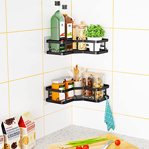 ZHOHO TANT Corner Shower Caddy 3 Pack Corner Shower Shelf with Adhesive Hooks and Soap Holder Stainless Steel Shower Organizer Corner Shelf Rack for Bathroom Storage(Black)