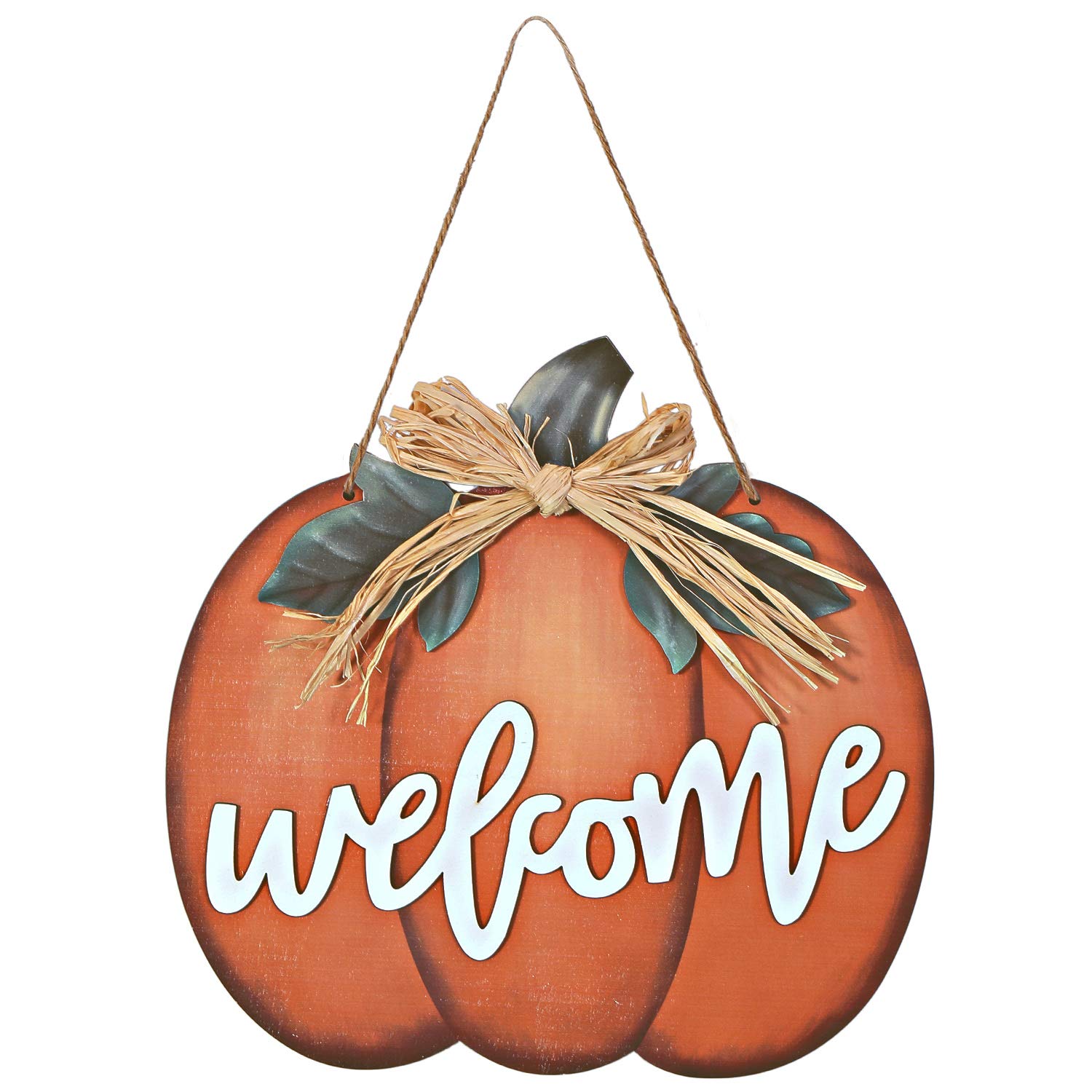 Jetec Fall Decor Pumpkin Welcome Sign Thanksgiving Door Hanger Wooden Pumpkin Decor Hanging Porch Sign for Autumn Harvest Thanksgiving Farmhouse Wall Decoration(Orange)