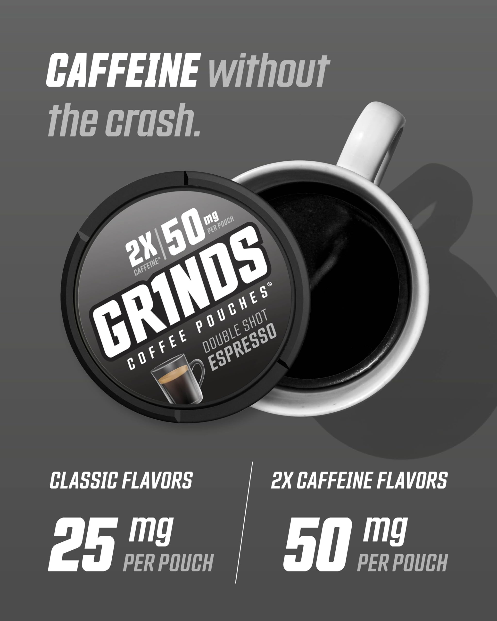 Grinds Coffee Pouches | Try Em All 10 Can Variety Pack | Tobacco & Nicotine Free | Chewing Alternative | 18 Pouches Per Can | 1 Pouch eq. 1/4 Cup of Coffee (Try Em All 10 Can Variety Pack)