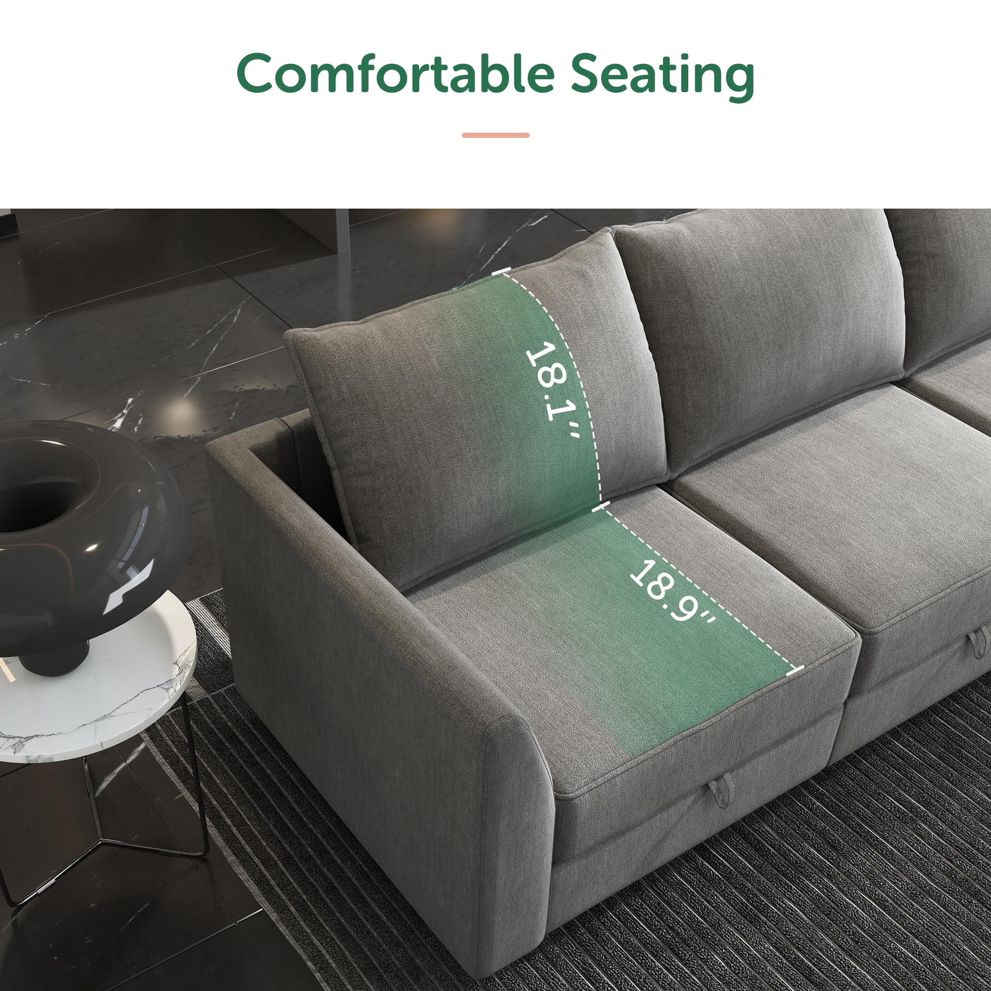 HONBAY Convertible Sectional Couch with Reversible Chaise Modern L-Shape Sofa 4-Seat Couch Modular Sectional Sofa with Storage Seats, Grey