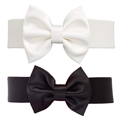 GRACE KARIN 2 Pieces Stretch Retro Waistband for Women Girl Costume Accessory(XL, Black + White)