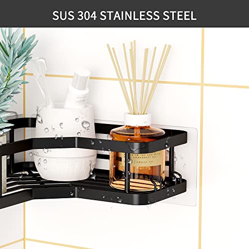 ZHOHO TANT Corner Shower Caddy 3 Pack Corner Shower Shelf with Adhesive Hooks and Soap Holder Stainless Steel Shower Organizer Corner Shelf Rack for Bathroom Storage(Black)