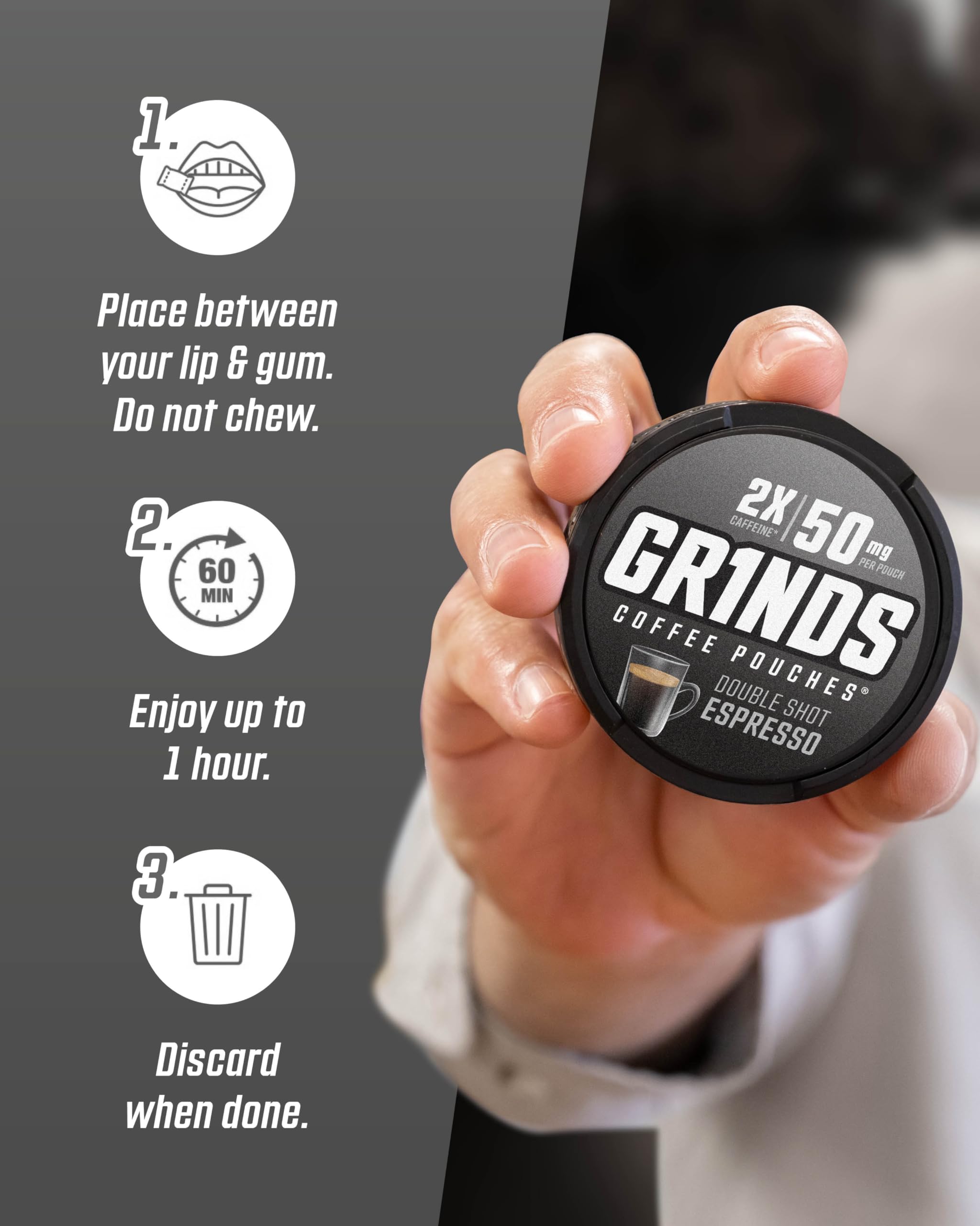 Grinds Coffee Pouches | Try Em All 10 Can Variety Pack | Tobacco & Nicotine Free | Chewing Alternative | 18 Pouches Per Can | 1 Pouch eq. 1/4 Cup of Coffee (Try Em All 10 Can Variety Pack)