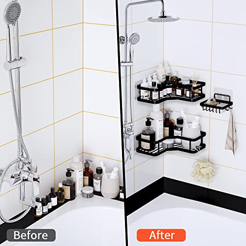 ZHOHO TANT Corner Shower Caddy 3 Pack Corner Shower Shelf with Adhesive Hooks and Soap Holder Stainless Steel Shower Organizer Corner Shelf Rack for Bathroom Storage(Black)