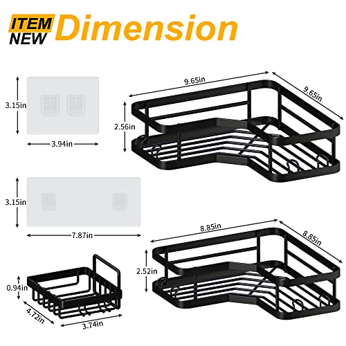 ZHOHO TANT Corner Shower Caddy 3 Pack Corner Shower Shelf with Adhesive Hooks and Soap Holder Stainless Steel Shower Organizer Corner Shelf Rack for Bathroom Storage(Black)