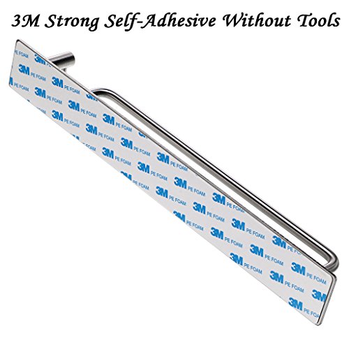 Sumnacon Towel Bar Rack with Hook, 13.38 Inch 3M Self Adhesive Stainless Steel Towel Holder Organizer for Bathroom Kitchen Bedroom, Brushed Finish (Towel Rack with Hook)