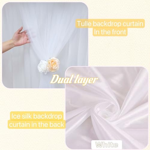 Chiffon Double White Background Curtain Background Tulle Curtain Baby Shower, Wedding, Engagement Party Birthday Photography Home Decor
