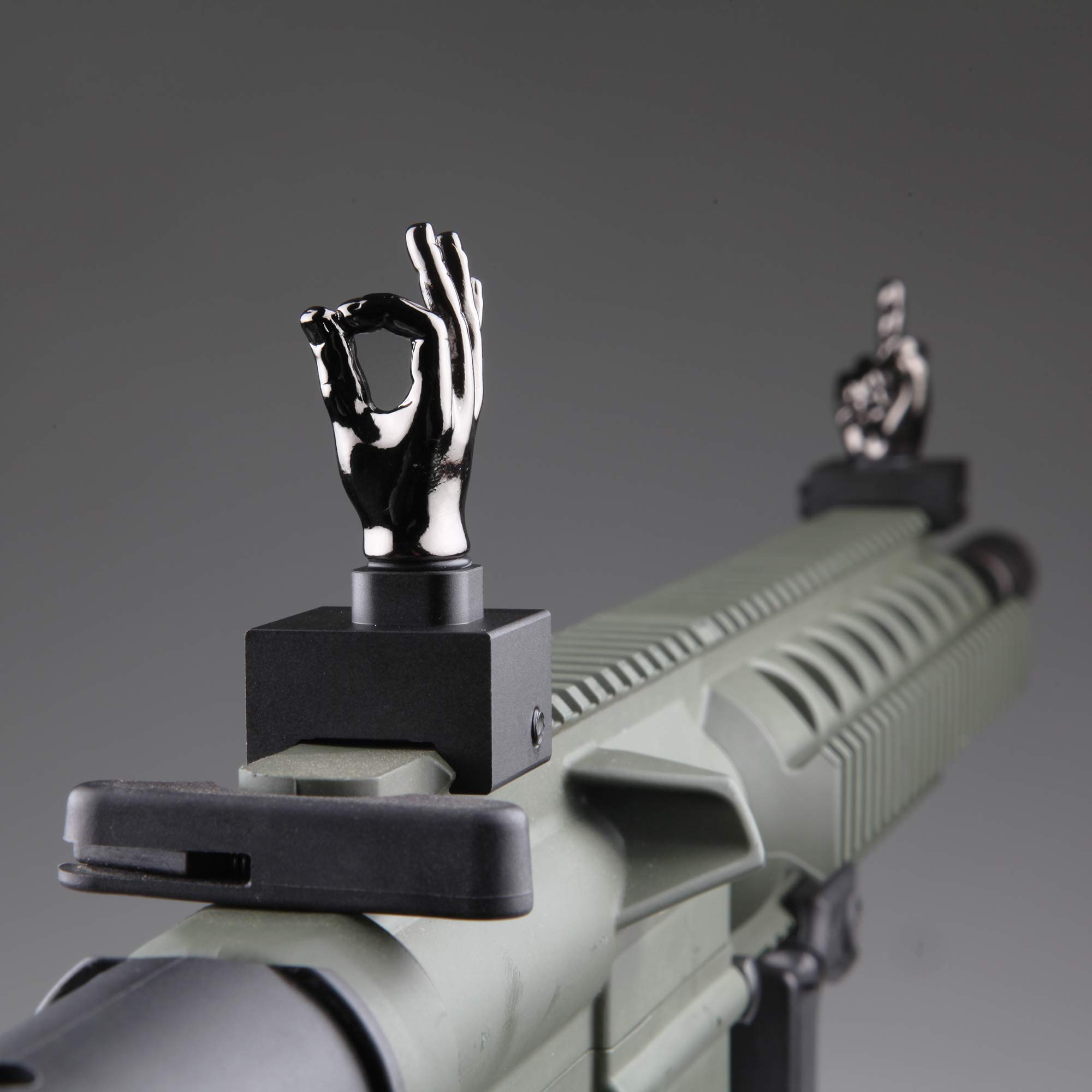 Stinger Novelty Finger Sight Set, Front and Rear Iron Sight Set, Fit Picatinny Rail and Weaver (Tungsten Grey Color, Straight 90 Degree)