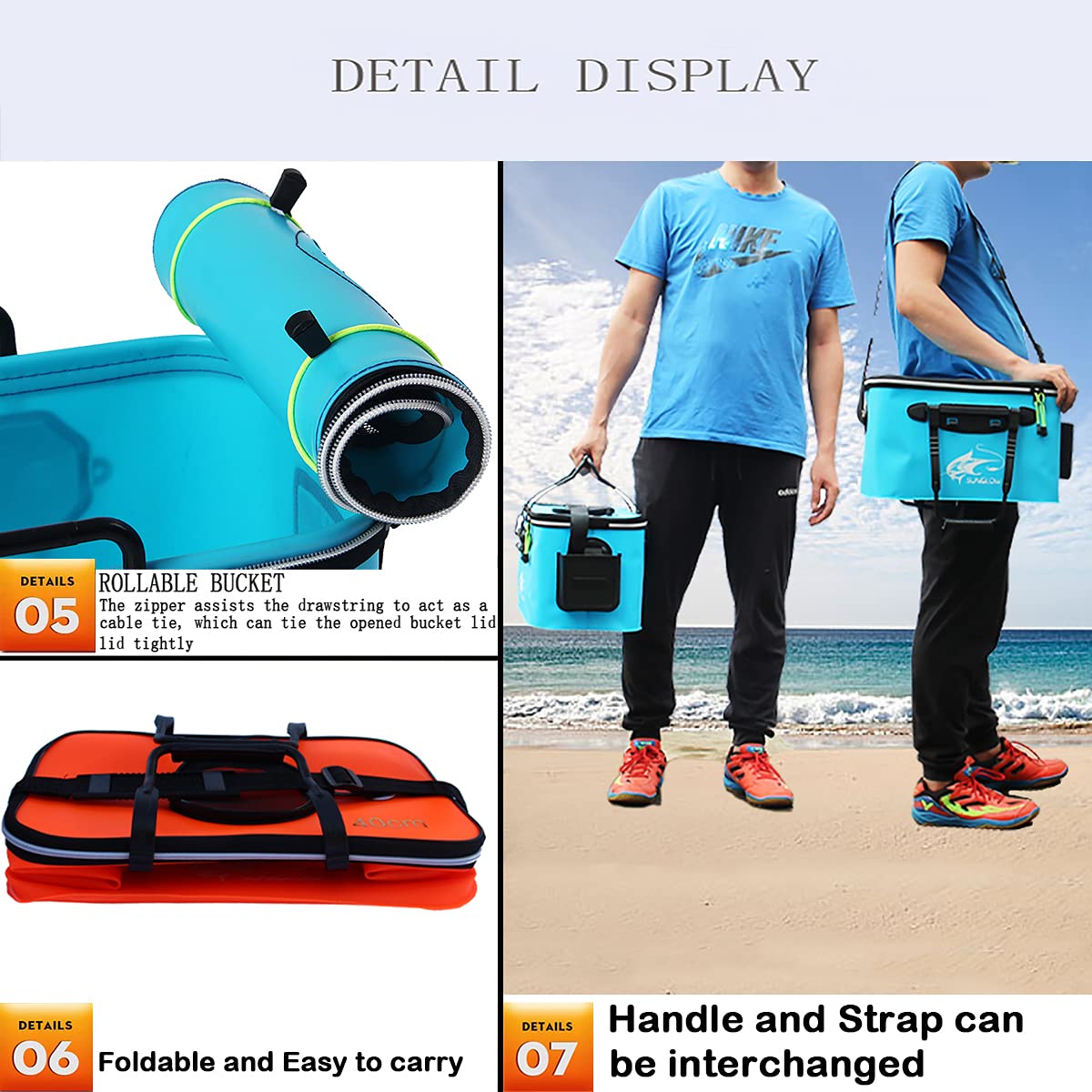 Foldable Multi-Functional Live Fish Bait Bucket - 6/8/10 Gallon, Outdoor Camping EVA Fishing Bag
