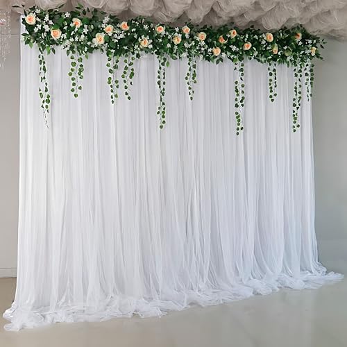 Chiffon Double White Background Curtain Background Tulle Curtain Baby Shower, Wedding, Engagement Party Birthday Photography Home Decor