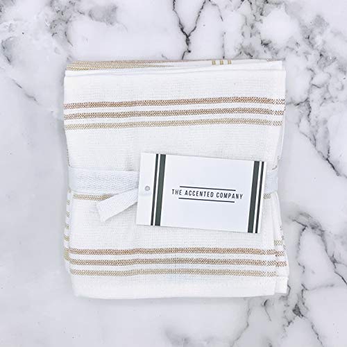 The Accented Co. Dish Cloths, Set of 8 - Absorbent, Fast Drying Dish Towels - Turkish Cotton with Hanging Loop (12x12 inches)(Beige Tan Brown)