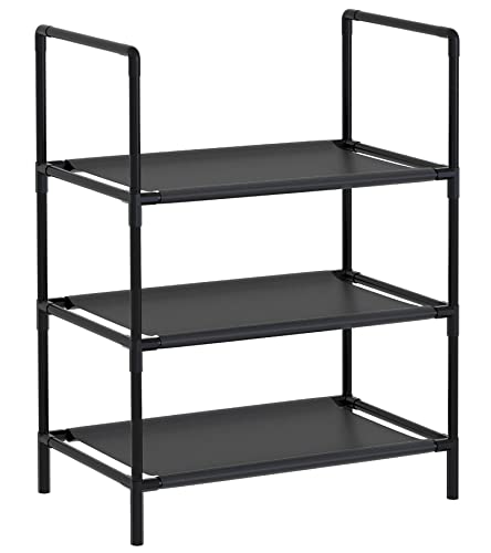 AwadeWhy Shoe Rack 3 Tiers, Narrow Shoe Rack, 3 Tier Shoe Organizer, Sturdy Black Metal Non-woven Expandable Rack, Small Shoe Rack for Storage Kids Men Entryway Closet Bedroom