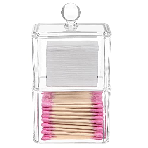 HBlife Cotton Ball and Swab Holder Organizer, Clear Acrylic Cotton Pad Container for Cotton Swabs, Q-Tips, Make Up Pads, Cosmetics and More
