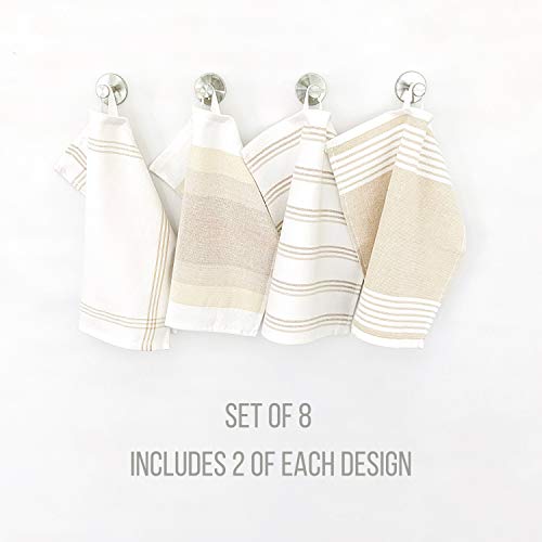 The Accented Co. Dish Cloths, Set of 8 - Absorbent, Fast Drying Dish Towels - Turkish Cotton with Hanging Loop (12x12 inches)(Beige Tan Brown)