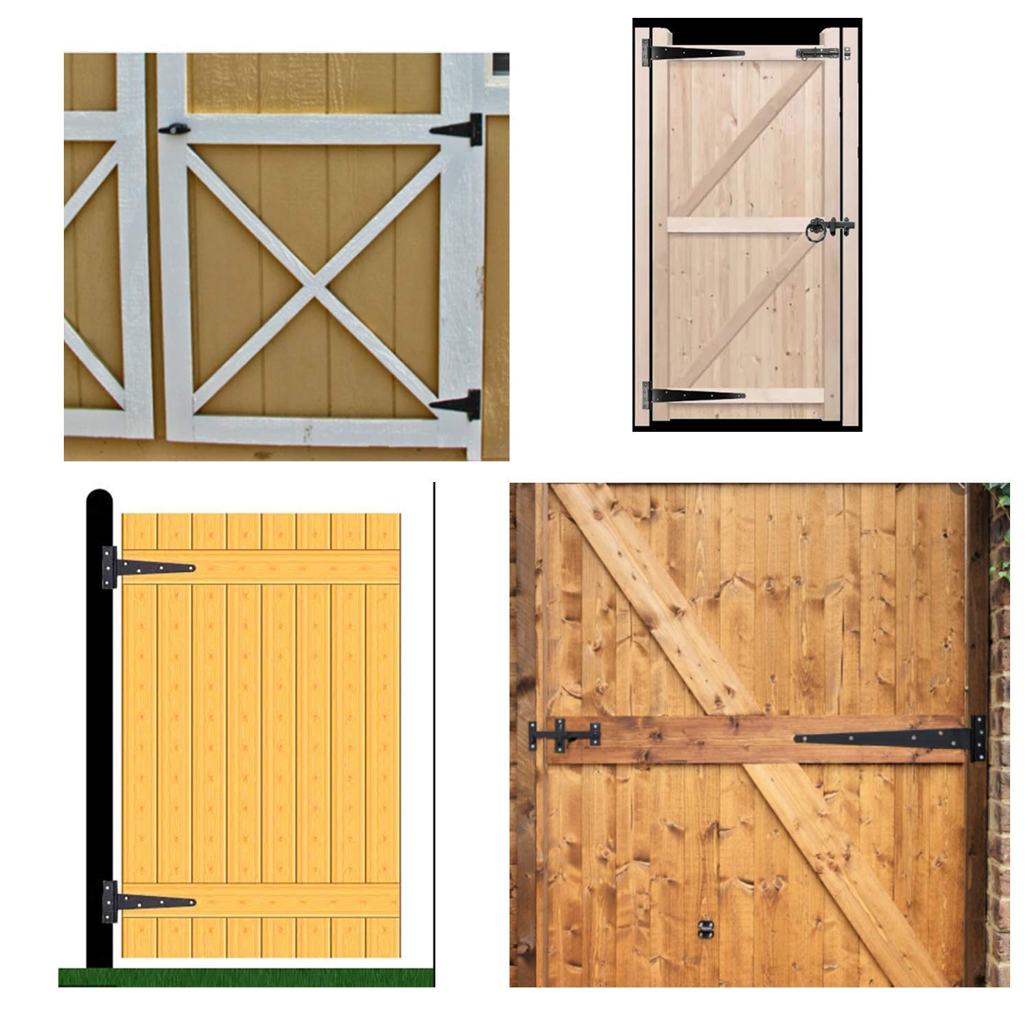 HLMOptimo Heavy Duty T Hinge Tee Hinge T Strap Hinge Shed Hinge Gate Hinge Barn Hinge Fence Hinge Door Hinge Wrought Rustproof All Size Black (6 pcs, 10 inch)