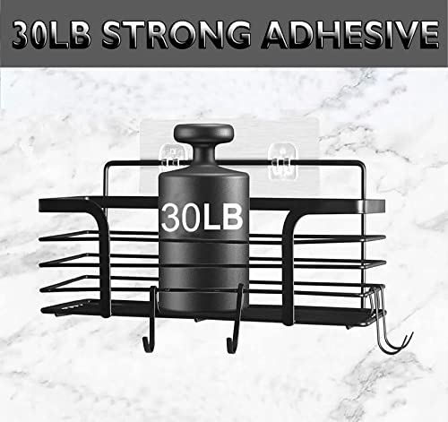 shfhesive Adhesive Bathroom Shower Shelves(2 Pack), SUS304 Stainless Steel Rustproof Shower Caddy Shower Racks for Inside Shower, No Drilling Bathroom Shower Organizer with 4 Hooks(Black)
