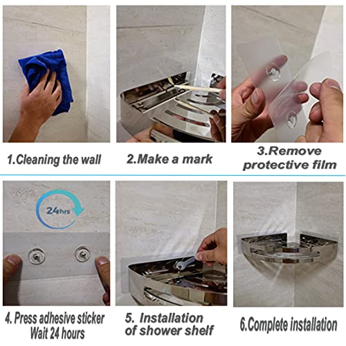 Gueryee 4Pcs Shower Caddy Adhesive Replacement, Screw Free Sticker for Shower Caddy Corner Shlef, Shower Adhesive Hooks with Strong Sticky, Seamless Screws for Shower Rack Basket Heavy Duty.