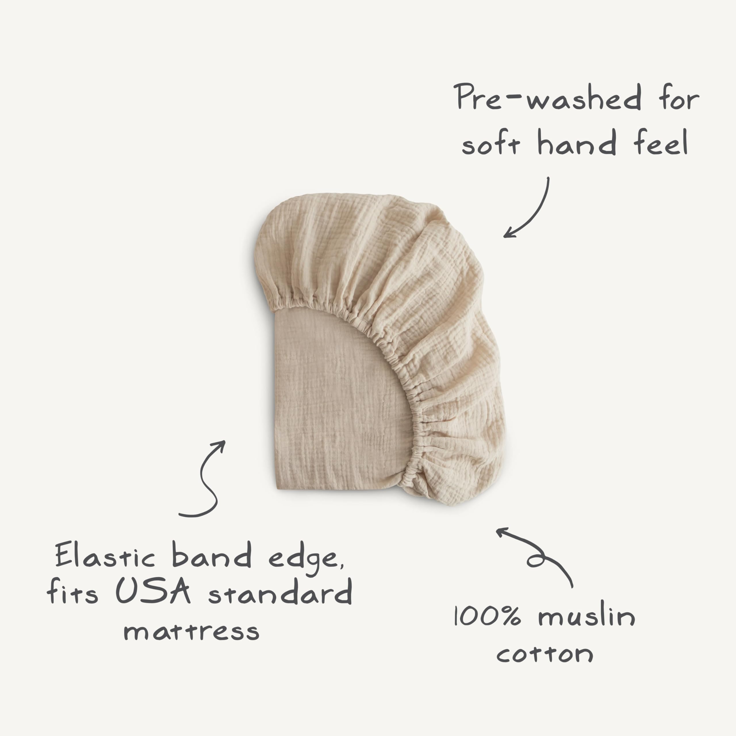 mushie Extra Soft Muslin Fitted Crib Sheet | 192 Thread Count | 28"x 52"(Natural)