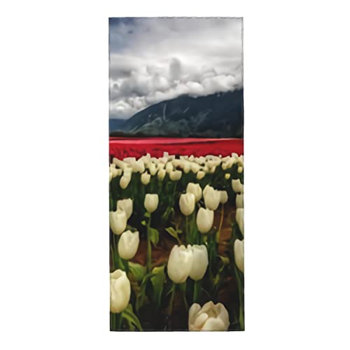 luxteen Bright Cream and Red Colored Tulips Hand Towel - Print Bath Bathroom Towel Highly Absorbent Soft Guest Fingertip Towels