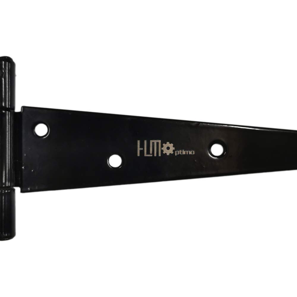HLMOptimo Heavy Duty T Hinge Tee Hinge T Strap Hinge Shed Hinge Gate Hinge Barn Hinge Fence Hinge Door Hinge Wrought Rustproof All Size Black (6 pcs, 10 inch)