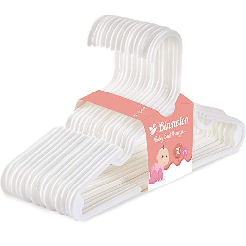 Binswloo Children's Clothes Hangers, Plastic Heavy Duty Kids Hangers Baby Nursery Hangers Tubular Hangers, 11.4 Inch, Pack of 30, White