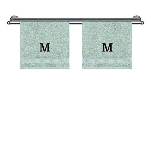 AZTEC NATURALS Monogrammed Towels, Personalized Gift, Luxury Turkish Genuine Cotton Washcloth, 2 Pack Washcloth Set, Green