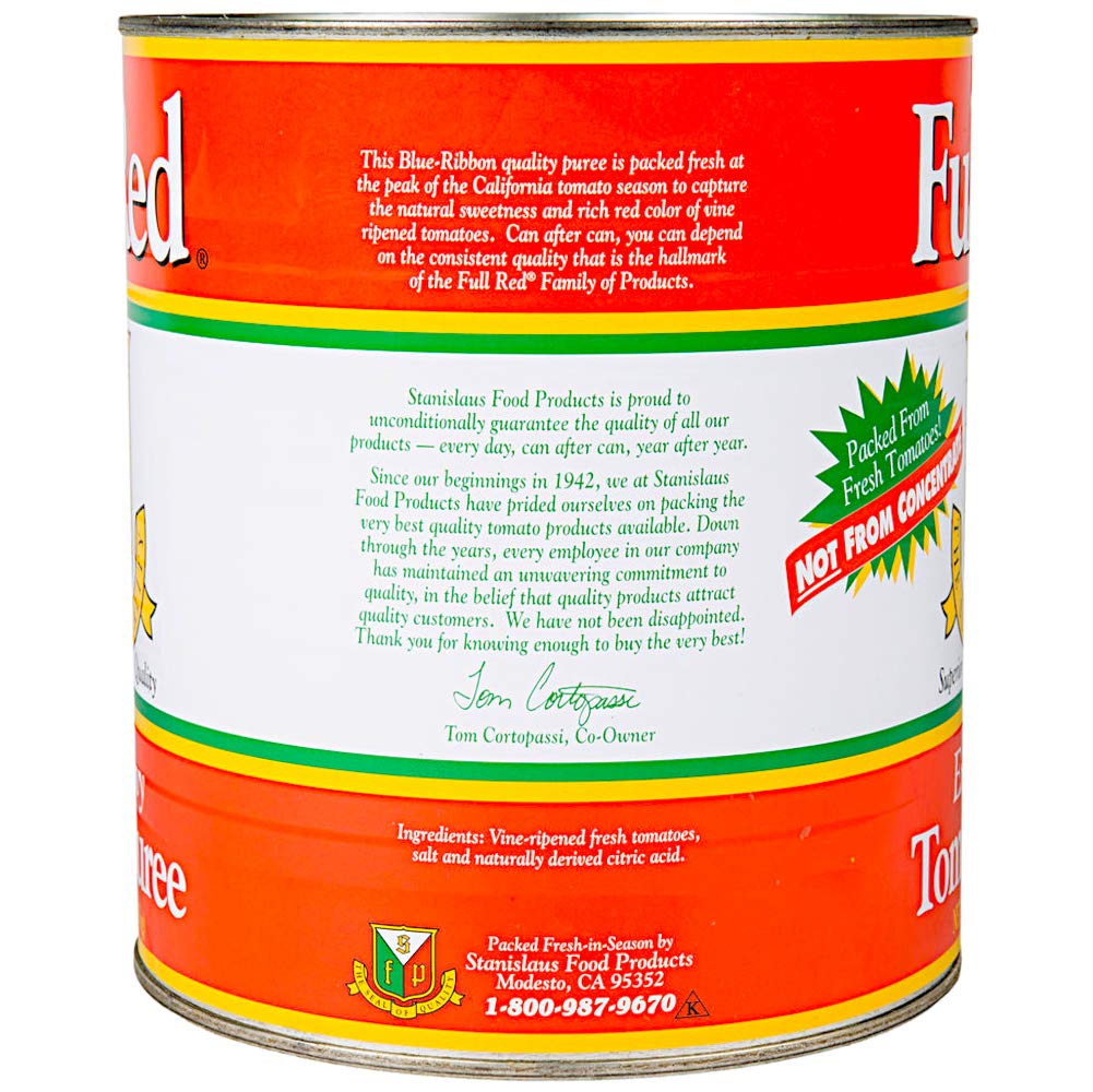 Stanislaus, Full Red Extra Heavy Tomato Puree (Pack of 2), Chicago-style Pizza & Passato-Style Sauces, Size #10 Can (6 lb, 6 oz) 102 oz (each) + Includes-Free Basil Leaves from Rhino Fine Foods.071oz