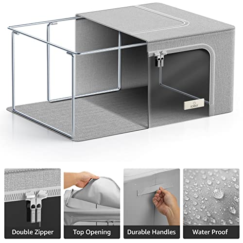 Sorbus Storage Bins with Metal Frame - Stackable & Foldable Clothes Organizer Bags - Oxford Fabric Storage Containers with Large Clear Window & Carry Handles, Organization for Bedroom, Closet, Bedding, Linens, sheet, Pillow, Blanket, Clothes, Books, and t