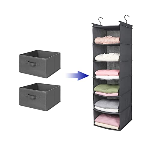 MAX Houser Hanging Shelf Closet Storage Organizer Removable Drawers ,Hanging Storage Organizer Hanging Sweater 2 Sock Underwear Drawers for Closet, Bedroom, Dark Grey