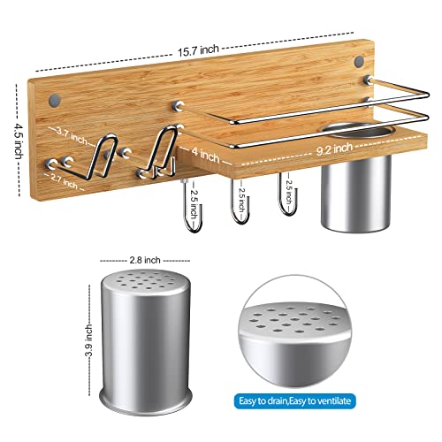RoleDes Bamboo Hair Dryer Holder Wall Mount,Bathroom Organizer for Styling Tools,Blow Dryer,Curling Iron,Hair Straightener Floating Shelves for Hairdryer Storage