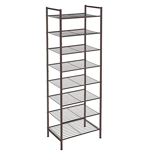 SONGMICS Shoe Rack 8 Tier Tall Shoe Storage Organizer, Sturdy Metal Narrow Shoe Rack Shelf for Closet Entry Small Space, Slim Shoe Stand Holder for 16-24 Pairs, Stackable Vertical Shoe Tower, Bronze
