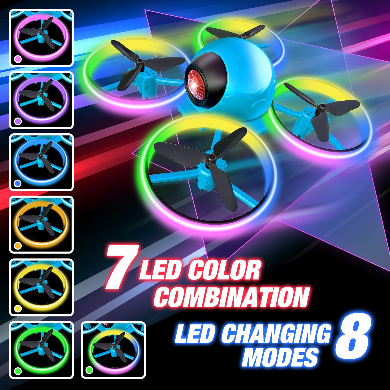 Dwi Dowellin Mini Drone for Kids, 4.9 Inch Small Flying Toys Drones with LED Light One Key Take Off Spin Flips RC Mini Drones Nano Quadcopter Long Flight Time Drones for Beginners and Adults, Blue
