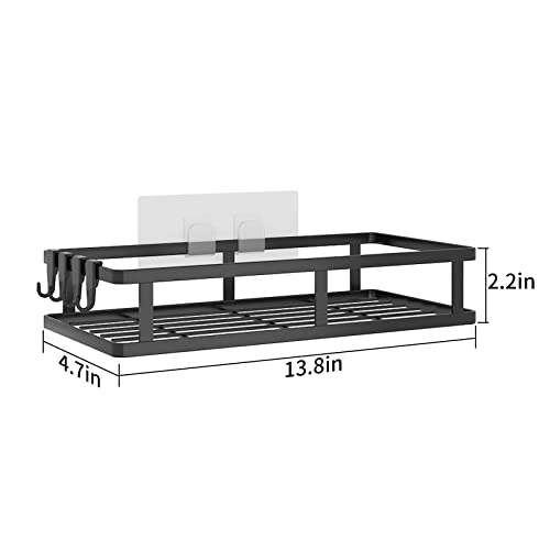 ICEETING Adhesive Shower Caddy, Shower Shelves with Hooks, Shower Organizer, Bathroom Storage Organizer Shelves, Space Saver (Black)