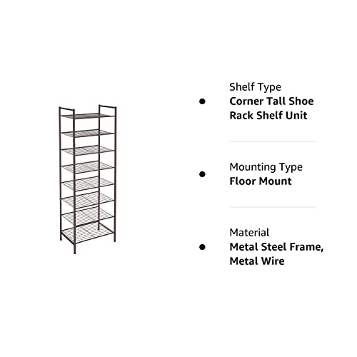 SONGMICS Shoe Rack 8 Tier Tall Shoe Storage Organizer, Sturdy Metal Narrow Shoe Rack Shelf for Closet Entry Small Space, Slim Shoe Stand Holder for 16-24 Pairs, Stackable Vertical Shoe Tower, Bronze