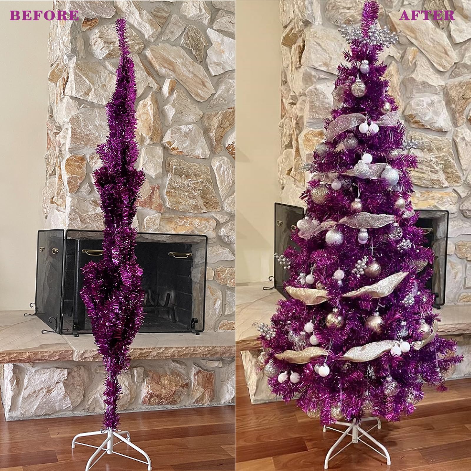 Arthas 6' Ft Tinsel Purple Christmas Tree for Home Office Party Décor Xmas Holiday Seasonal Sparking Gorgeous Folding Artificial Christmas Tree Indoor and Outdoor(Purple)